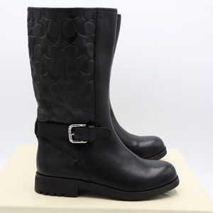 Coach | Shoes | Coach Vera Signature Logo Black Leather Boots | Poshmark